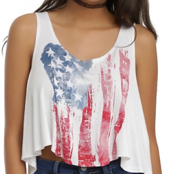 Hot Topic | Tops | Hot Topic Distressed American Flag Crop Tank Top ...